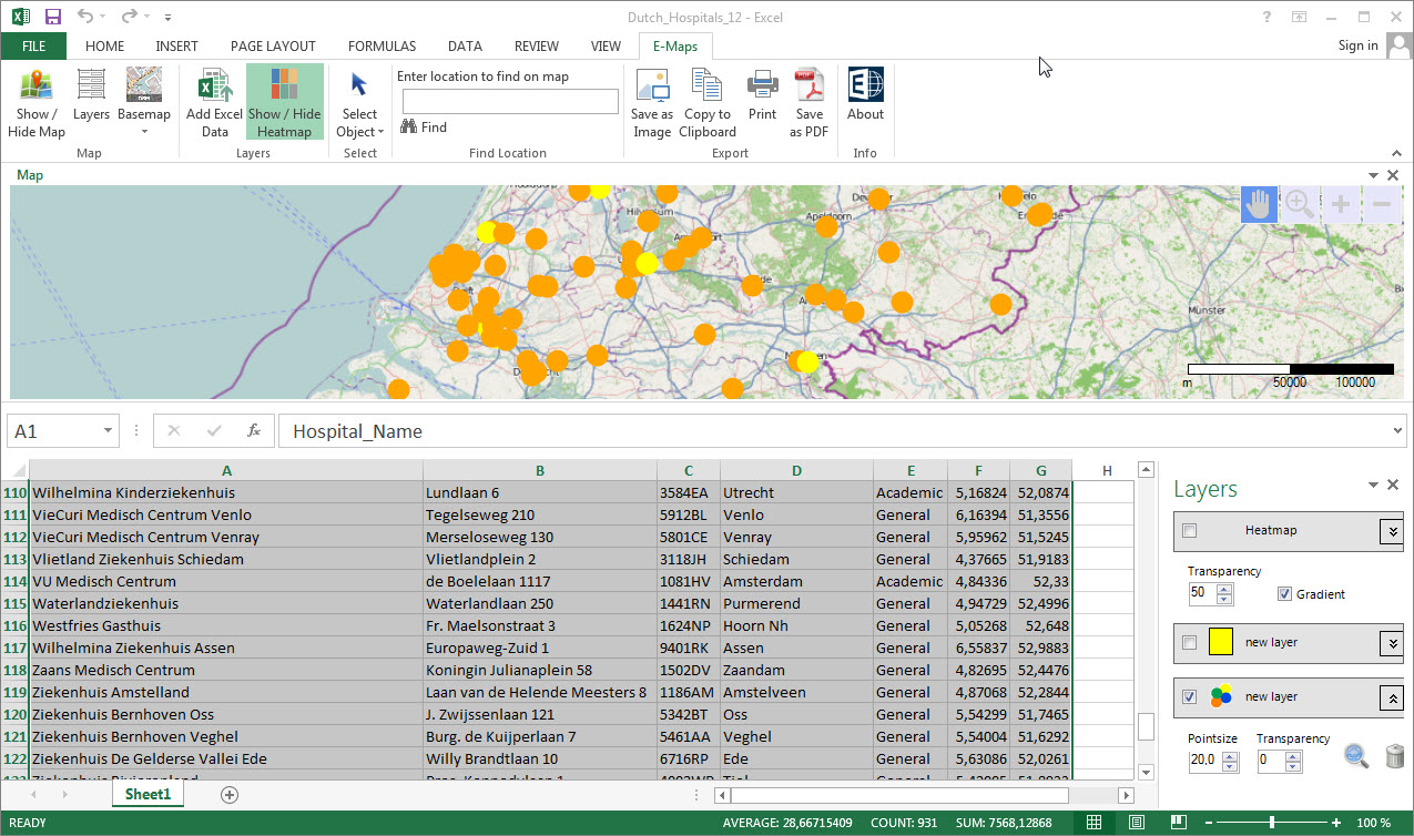 Download Excel E-Maps | The plug-in for Excel | Webshop First Element