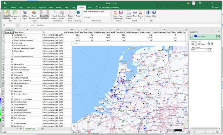 Excel E-Maps Mobility - Bereken reistijd, afstand | First Element Webshop